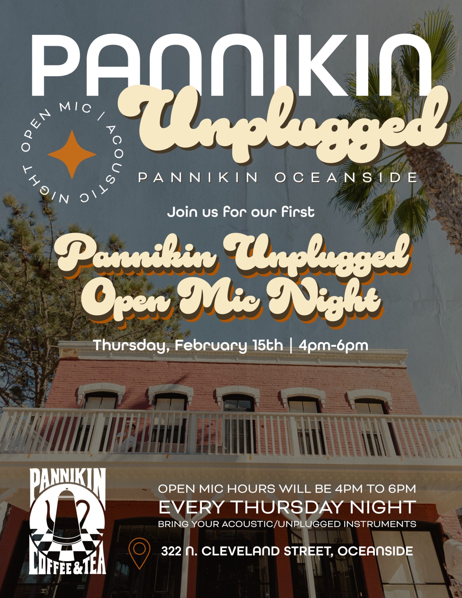 Unplugged Open Mic Night at Pannikin - February 29, 2024 | Oceanside, CA