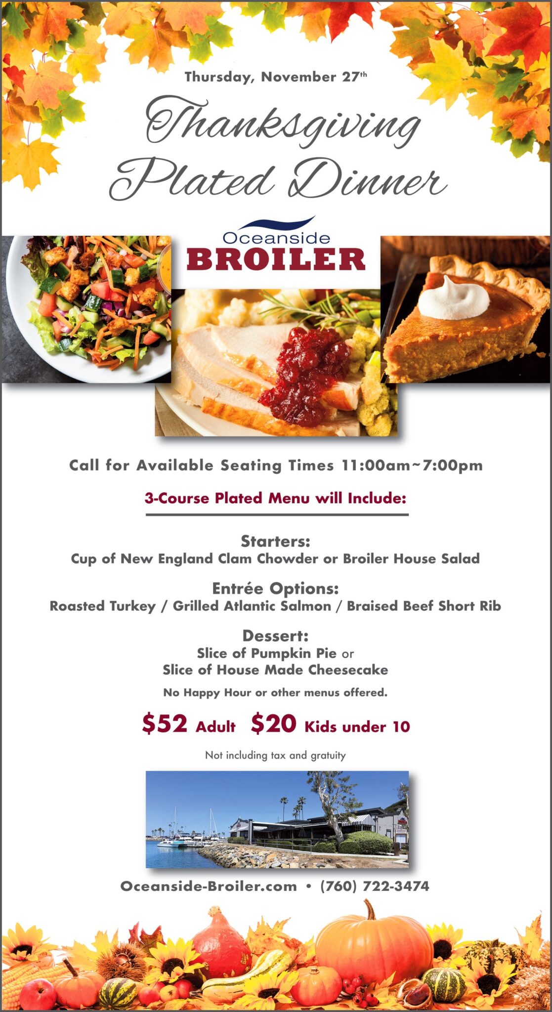 Thanksgiving Plated Dinner at Oceanside Broiler - November 27, 2025 ...